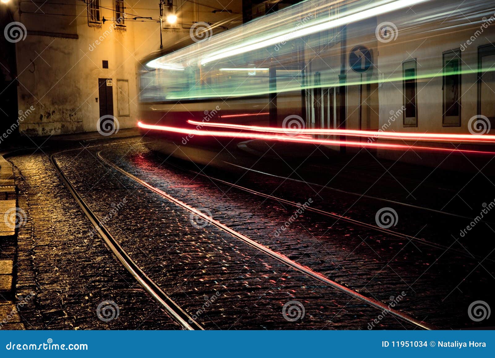 Tram at night in Prague stock photo. Image of light, nightlife - 11951034