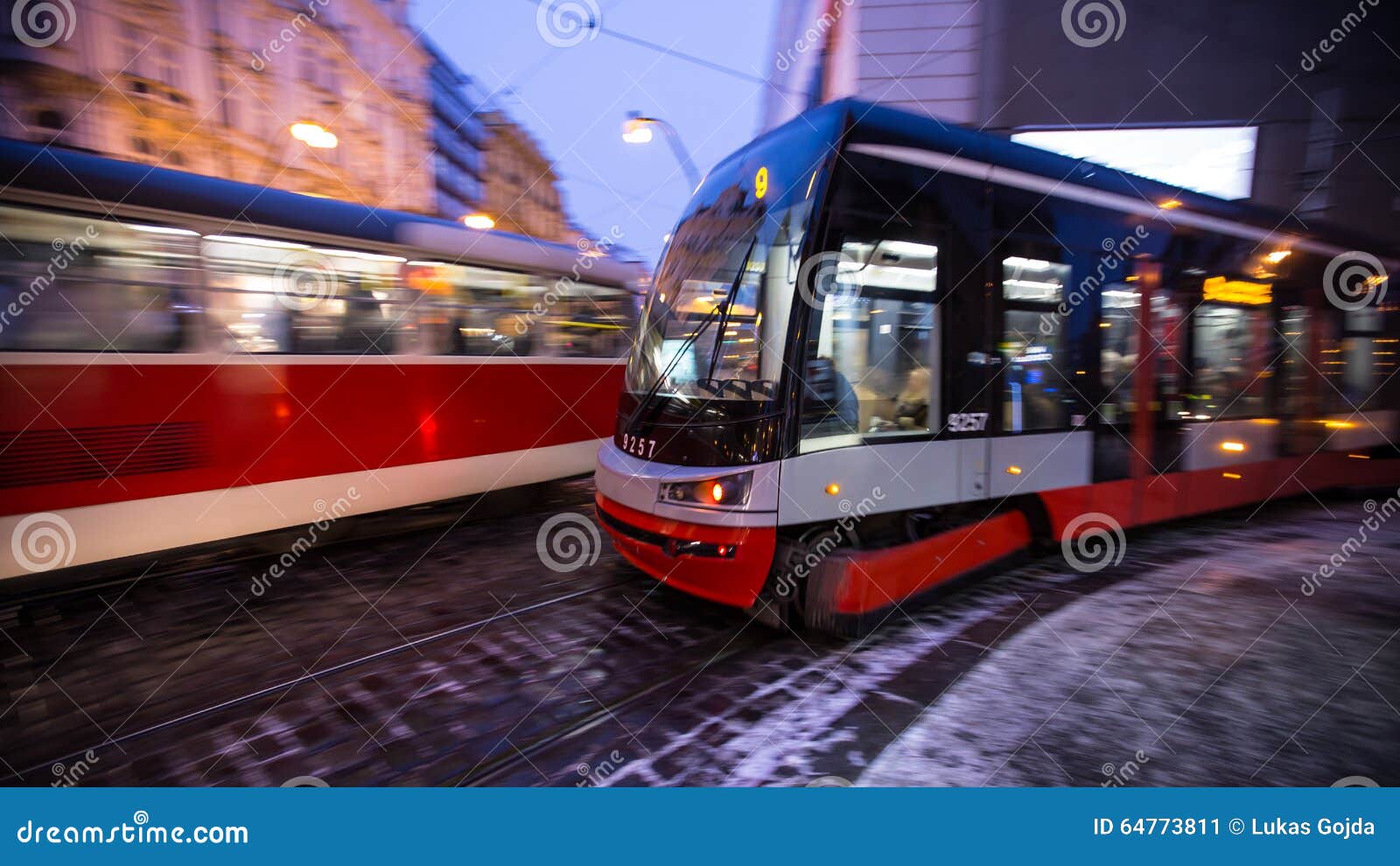 Tram at Night in Prague, Panning Effect. Stock Image - Image of ...