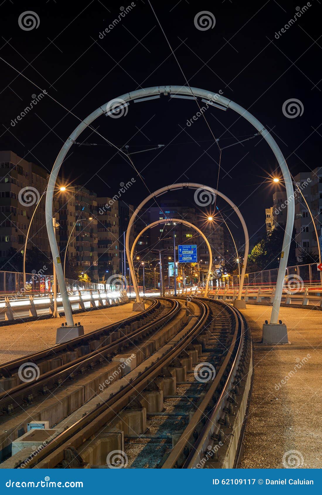 Tram Rail in Bucharest during Night Time Stock Image - Image of ...