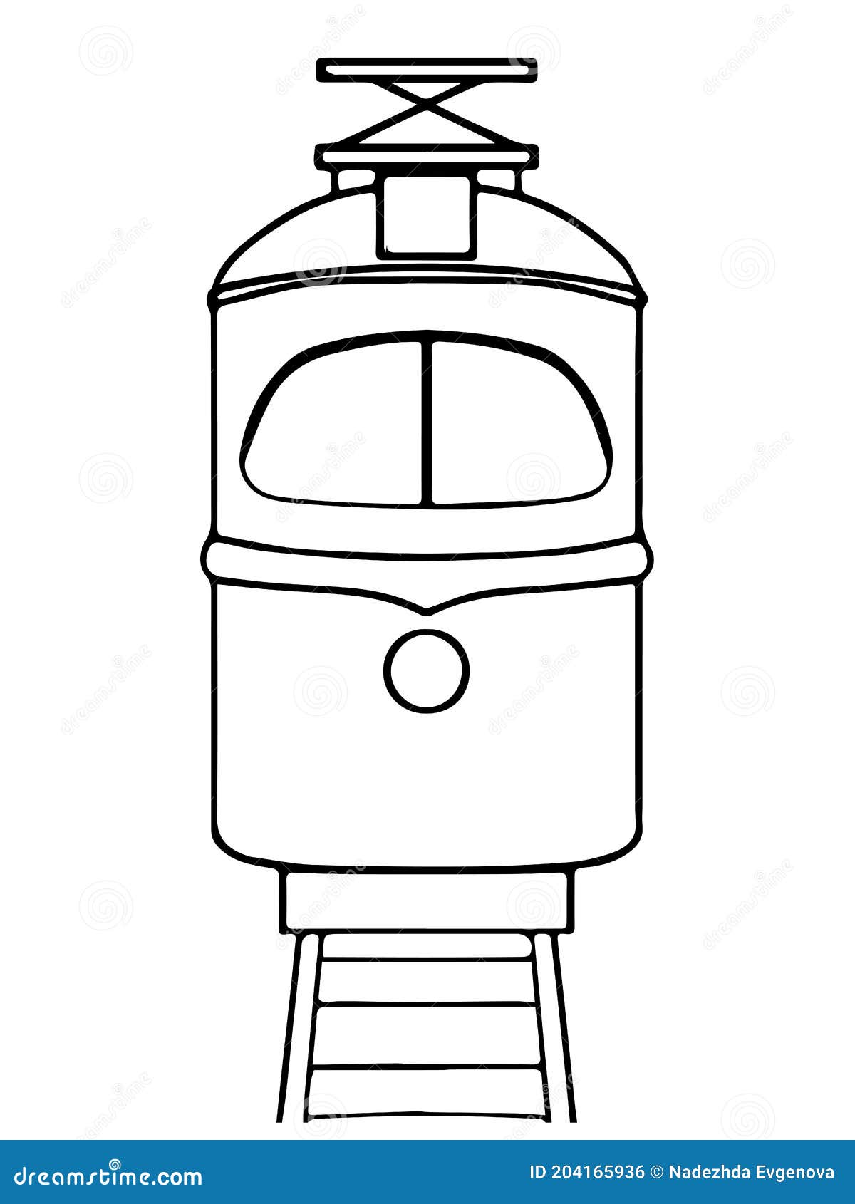 Tram on rails front view. stock vector. Illustration of streetcar ...