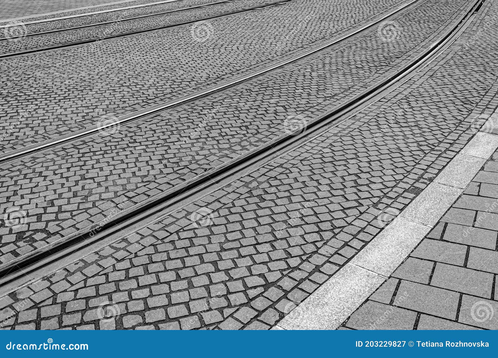 Tram Rails on Paving Stones Close-up Stock Image - Image of ...
