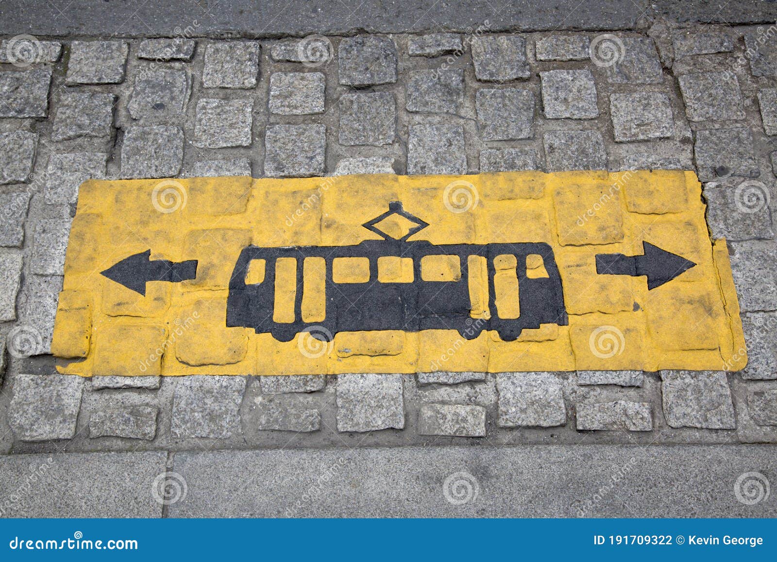 Tram Sign on Road stock photo. Image of background, line - 191709322