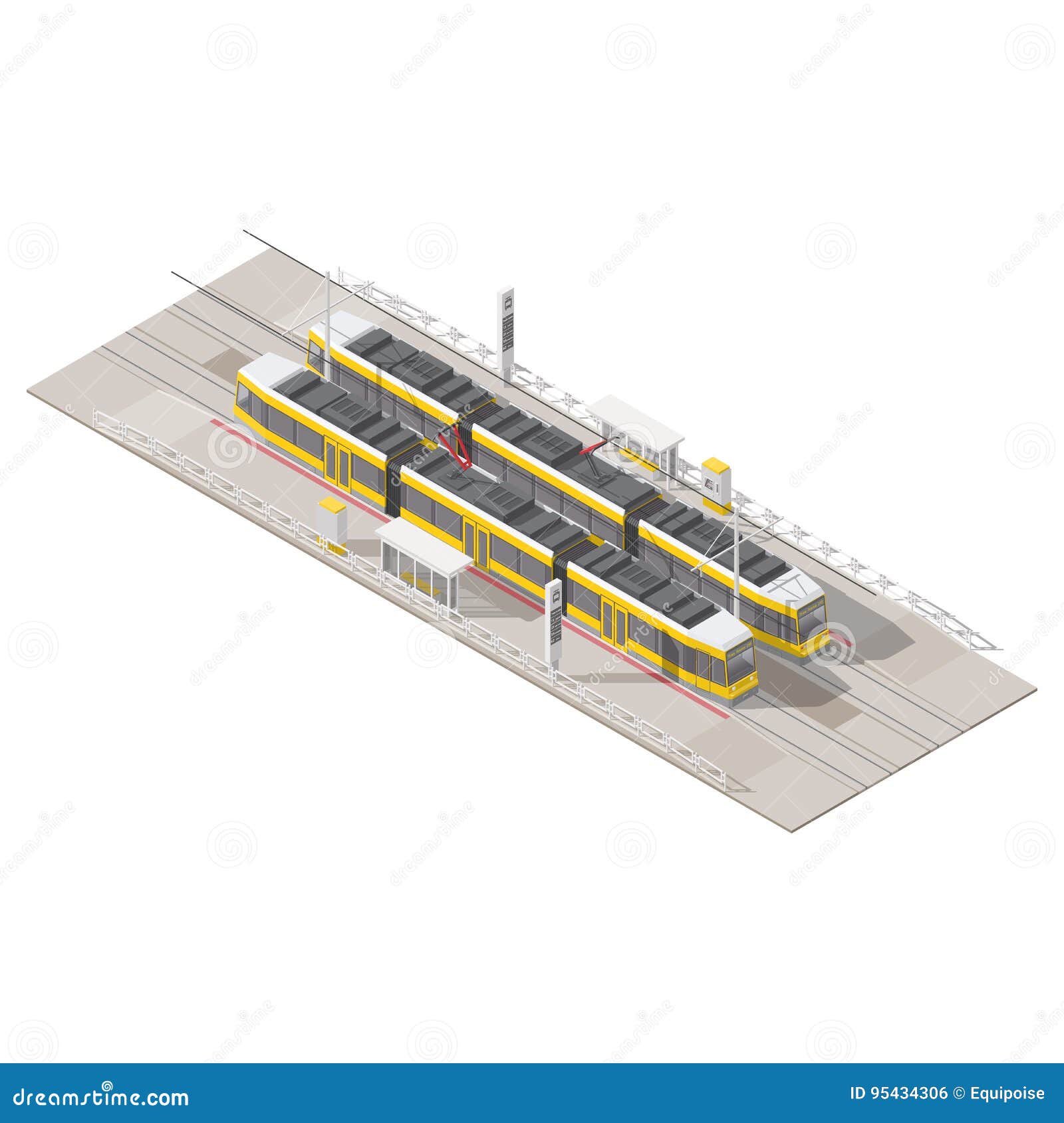Tram On The Stop. Tram Stop Isometric Icon Set Vector Graphic ...