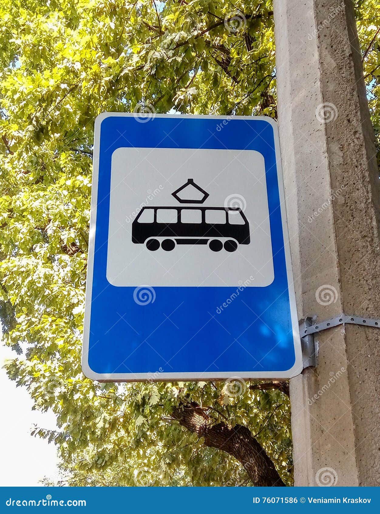 Tram stop sign stock photo. Image of tramway, road, blue - 76071586