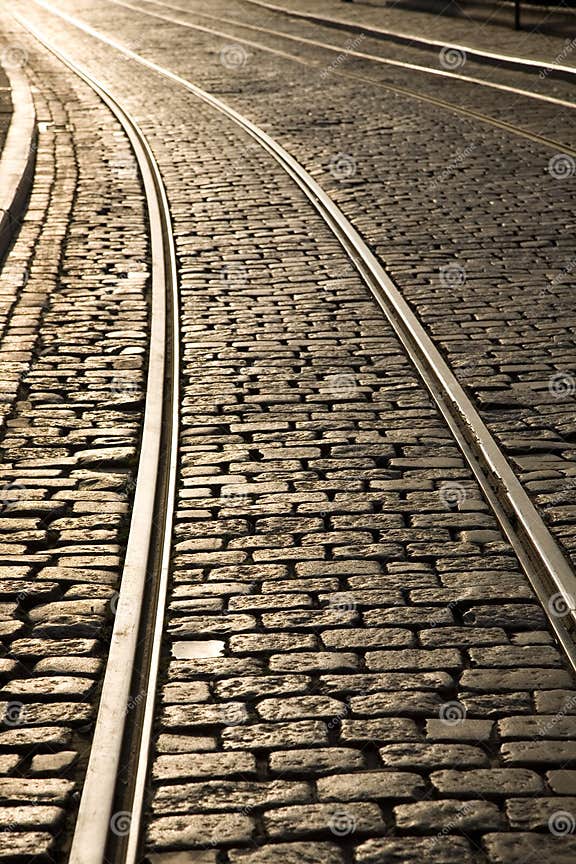 Tram Track Curve stock photo. Image of sunlight, stone - 11078698