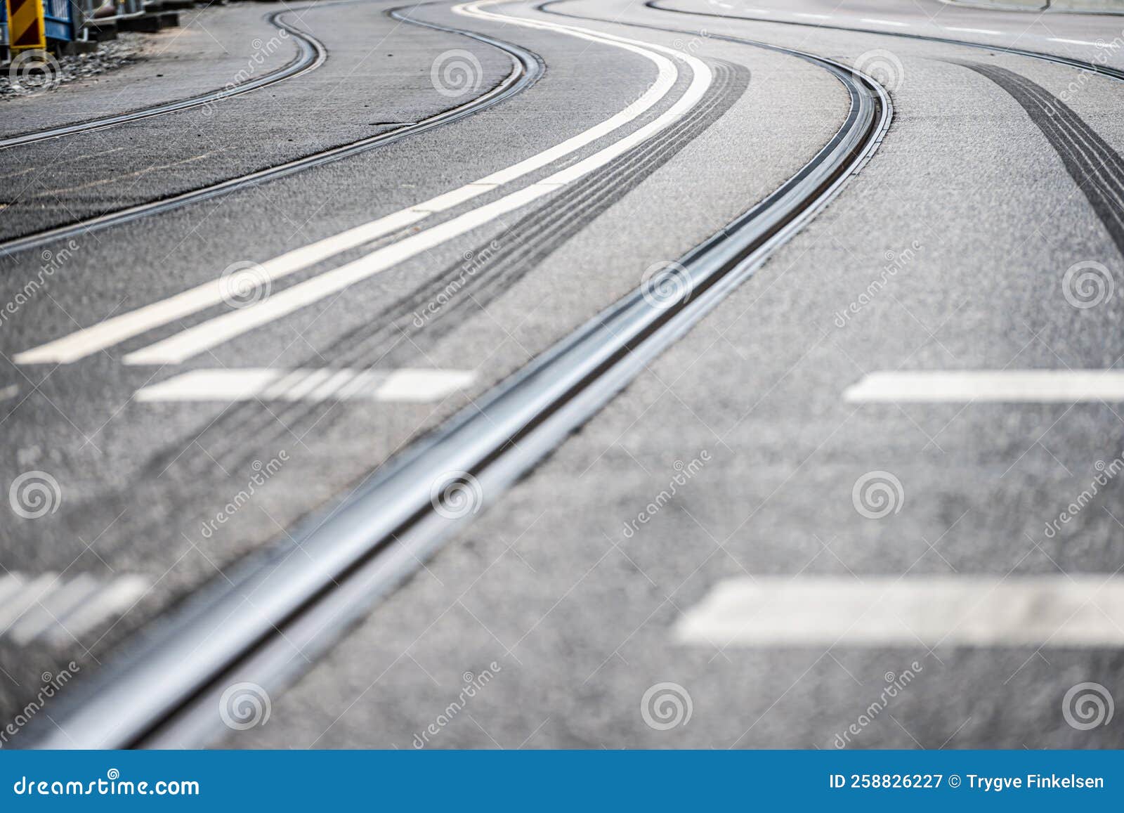 Tram Track Curve on Asphalt Road.. Stock Image - Image of ...