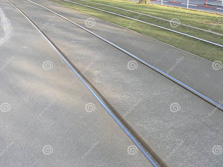 Tram Track with Rail and Grass Stock Photo - Image of public, transport ...
