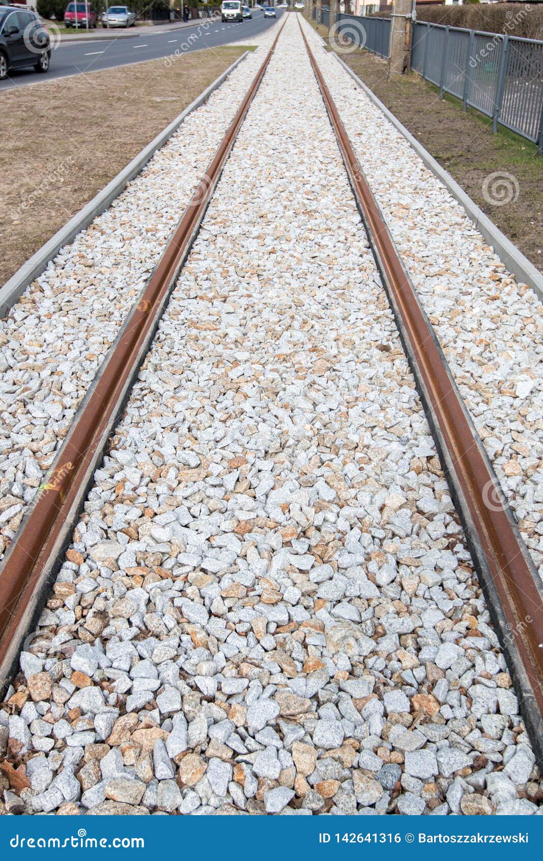 Tram tracks in the city stock photo. Image of railway - 142641316