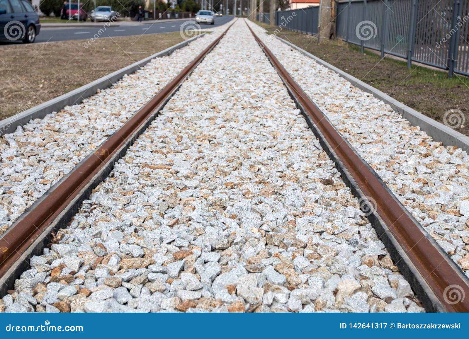 Tram tracks in the city stock image. Image of crossing - 142641317