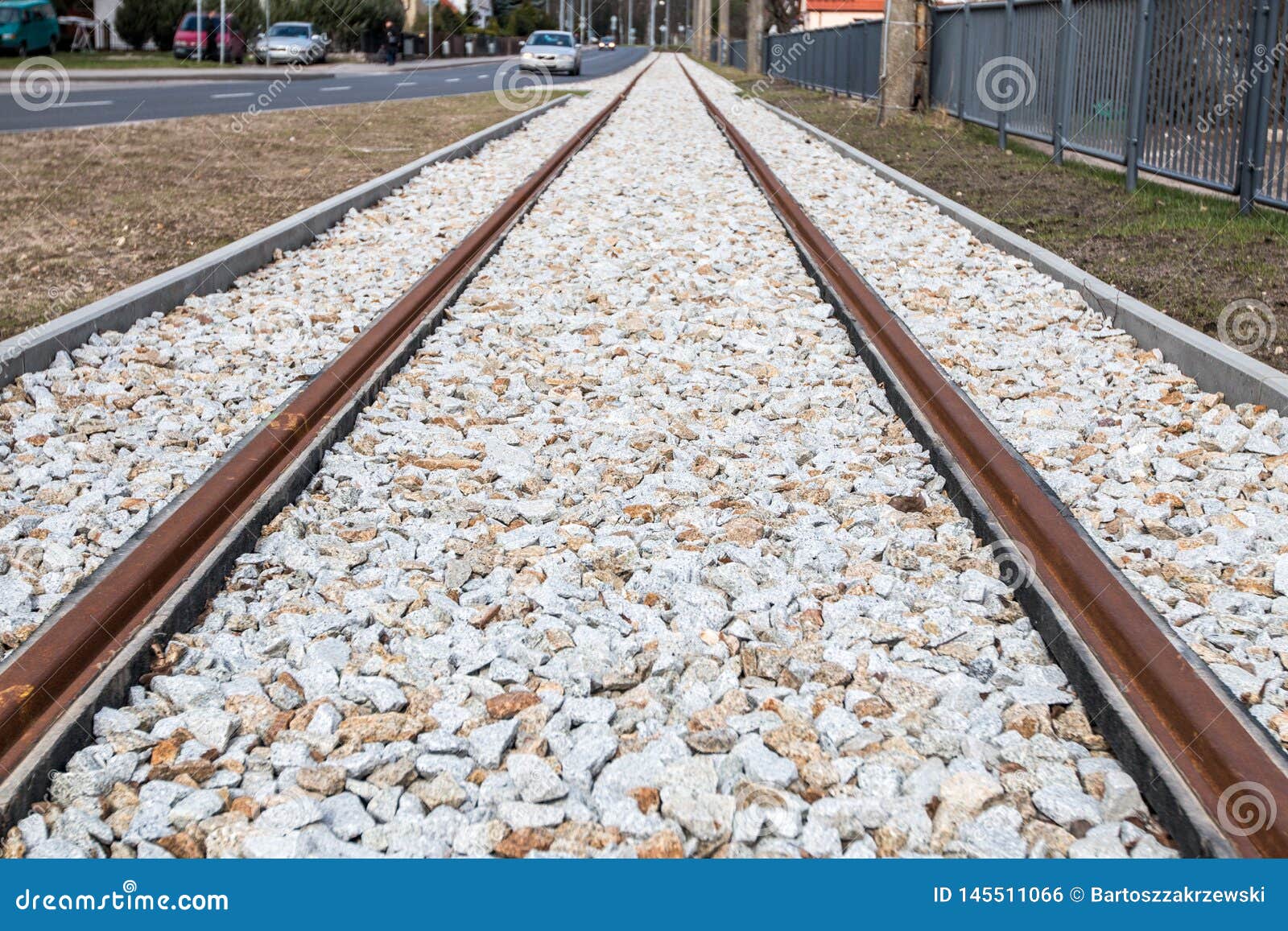 Tram tracks in the city stock photo. Image of iron, rails - 145511066