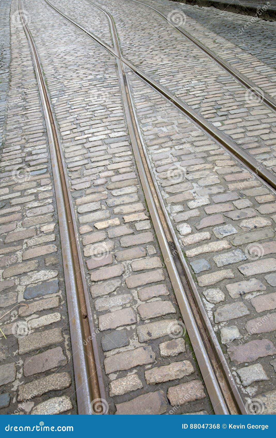 Tram Tracks on Cobble Stone Stock Photo - Image of curve, metal: 88047368