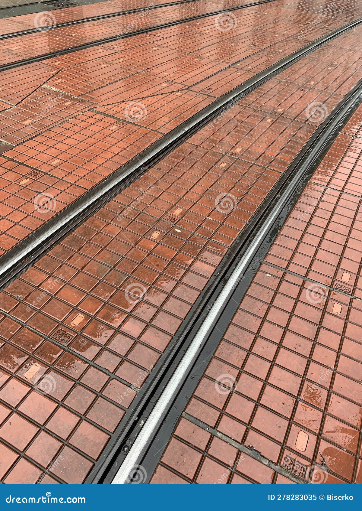 Tram Tracks in the City on the Old Street Stock Image - Image of strong ...