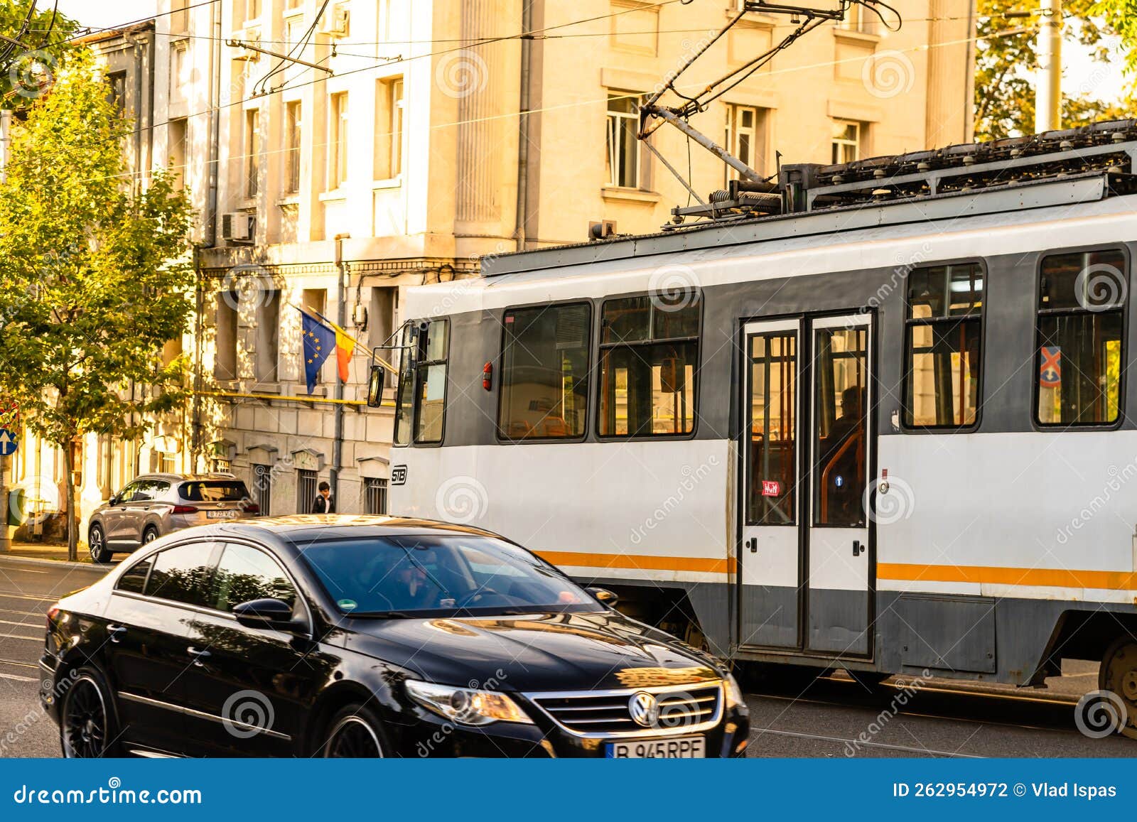 Tram in Traffic. Public Transport Bucharest, Romania, 2022 Editorial ...