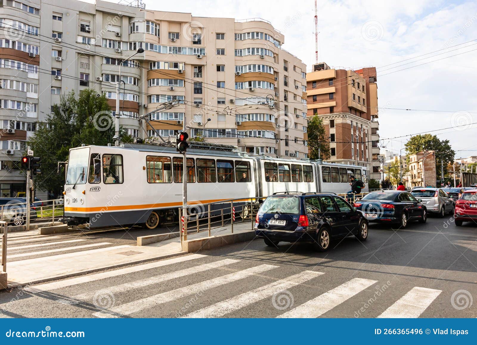 Tram in Traffic. Public Transport Bucharest, Romania, 2022 Editorial ...