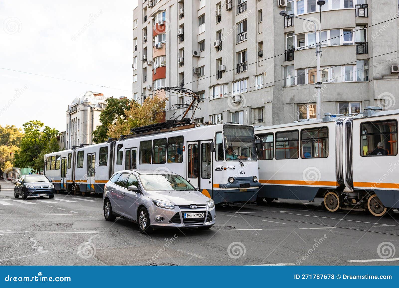 Tram in Traffic. Public Transport Bucharest, Romania, 2022 Editorial ...