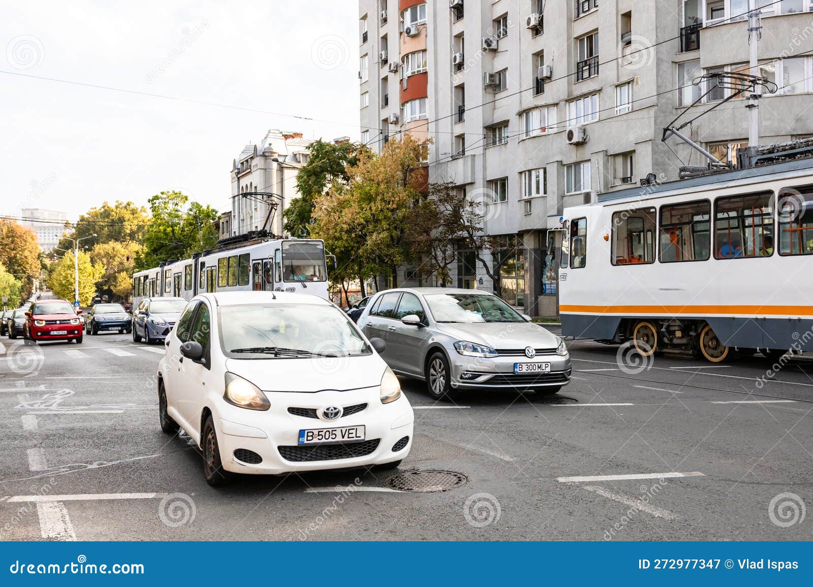 Tram in Traffic. Public Transport Bucharest, Romania, 2022 Editorial ...