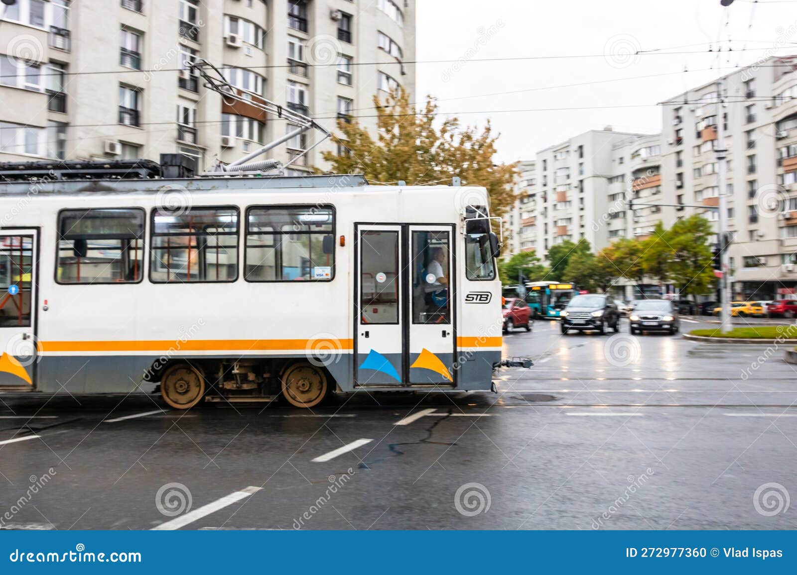 Tram in Traffic. Public Transport Bucharest, Romania, 2022 Editorial ...