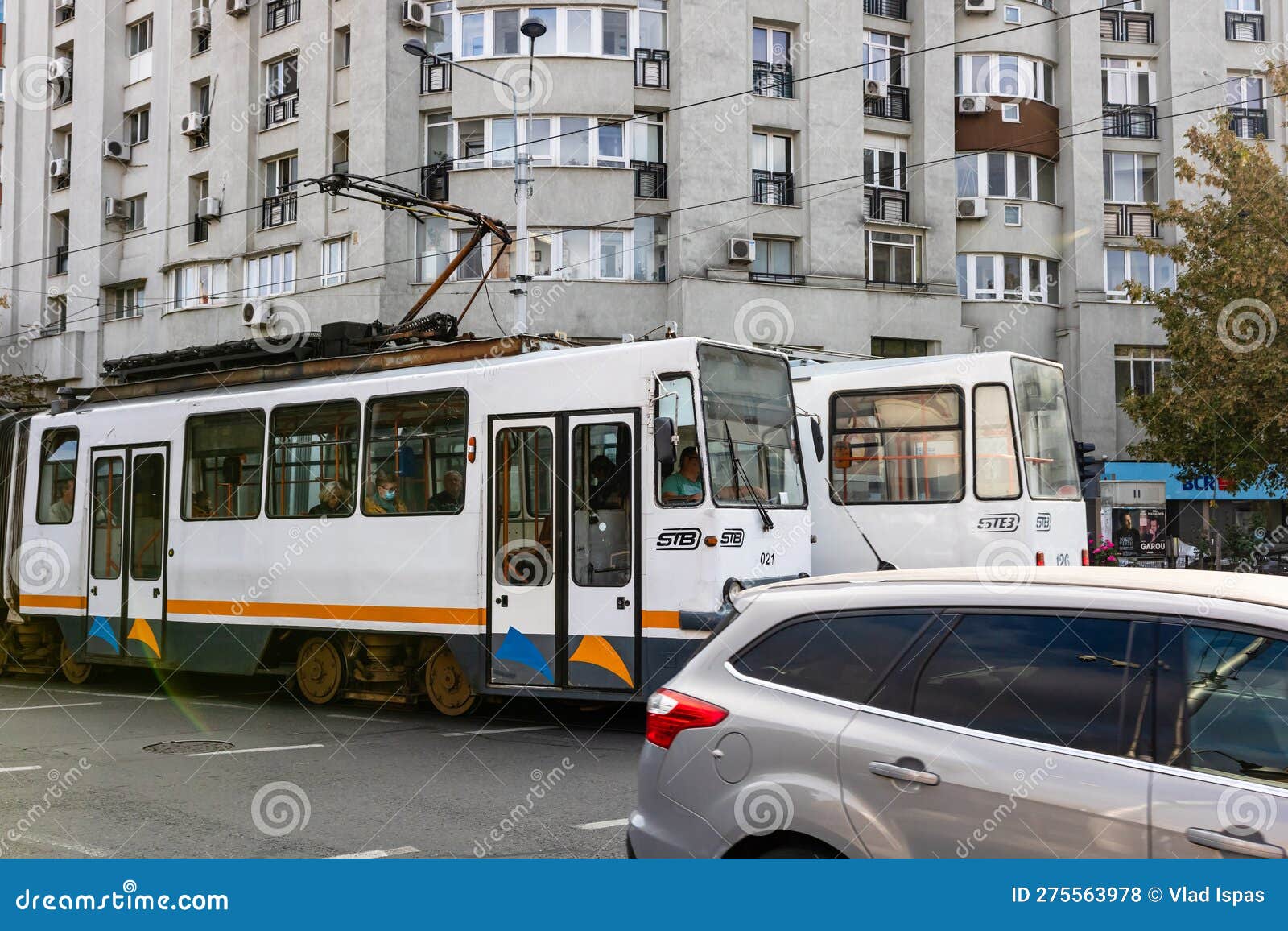 Tram in Traffic. Public Transport Bucharest, Romania, 2022 Editorial ...
