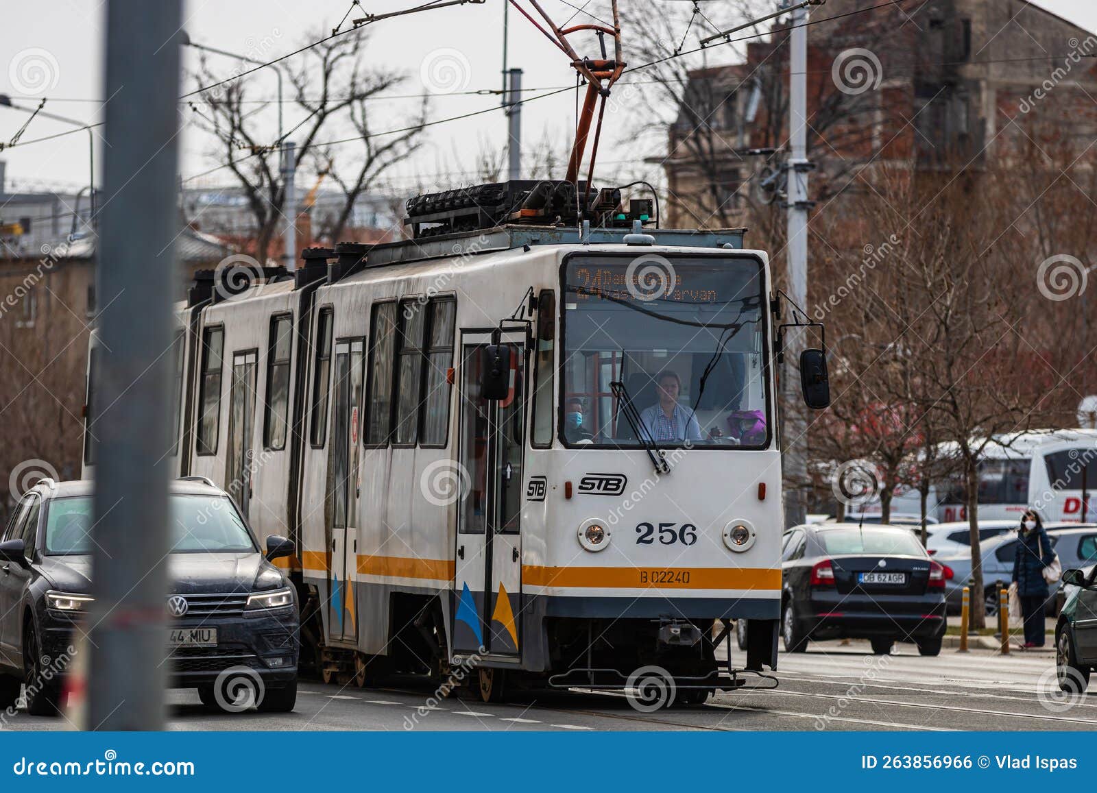 Tram in Traffic on the Streets of Bucharest, Romania, 2022 Editorial ...