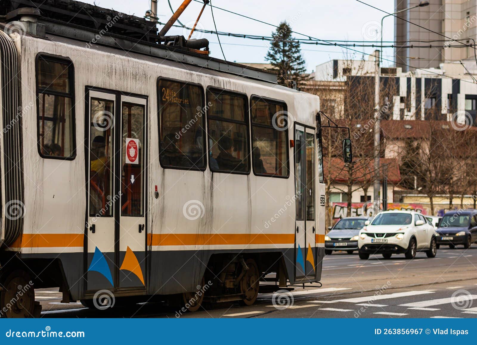 Tram in Traffic on the Streets of Bucharest, Romania, 2022 Editorial ...