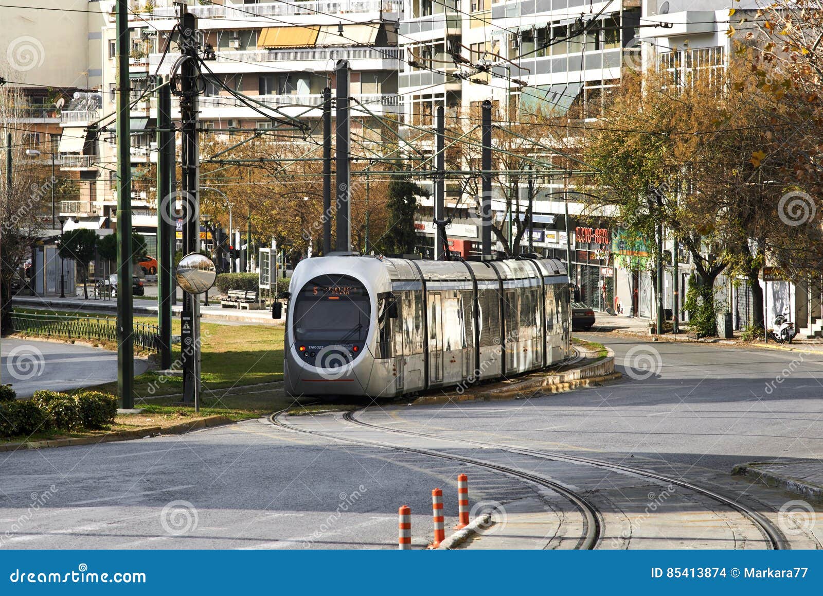 Tram train in Athens. editorial stock image. Image of transport - 85413874