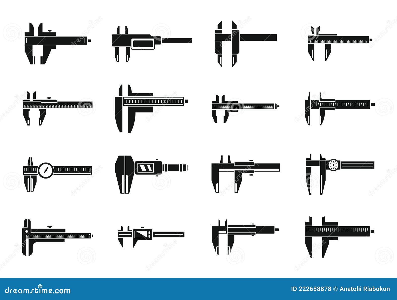 Calibrated Calipers Icons Set Outline Vector. Control Device ...