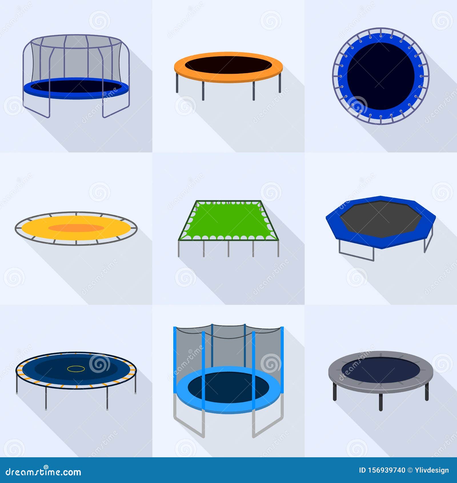 Trampoline Icons Set, Flat Style Stock Vector - Illustration of high ...