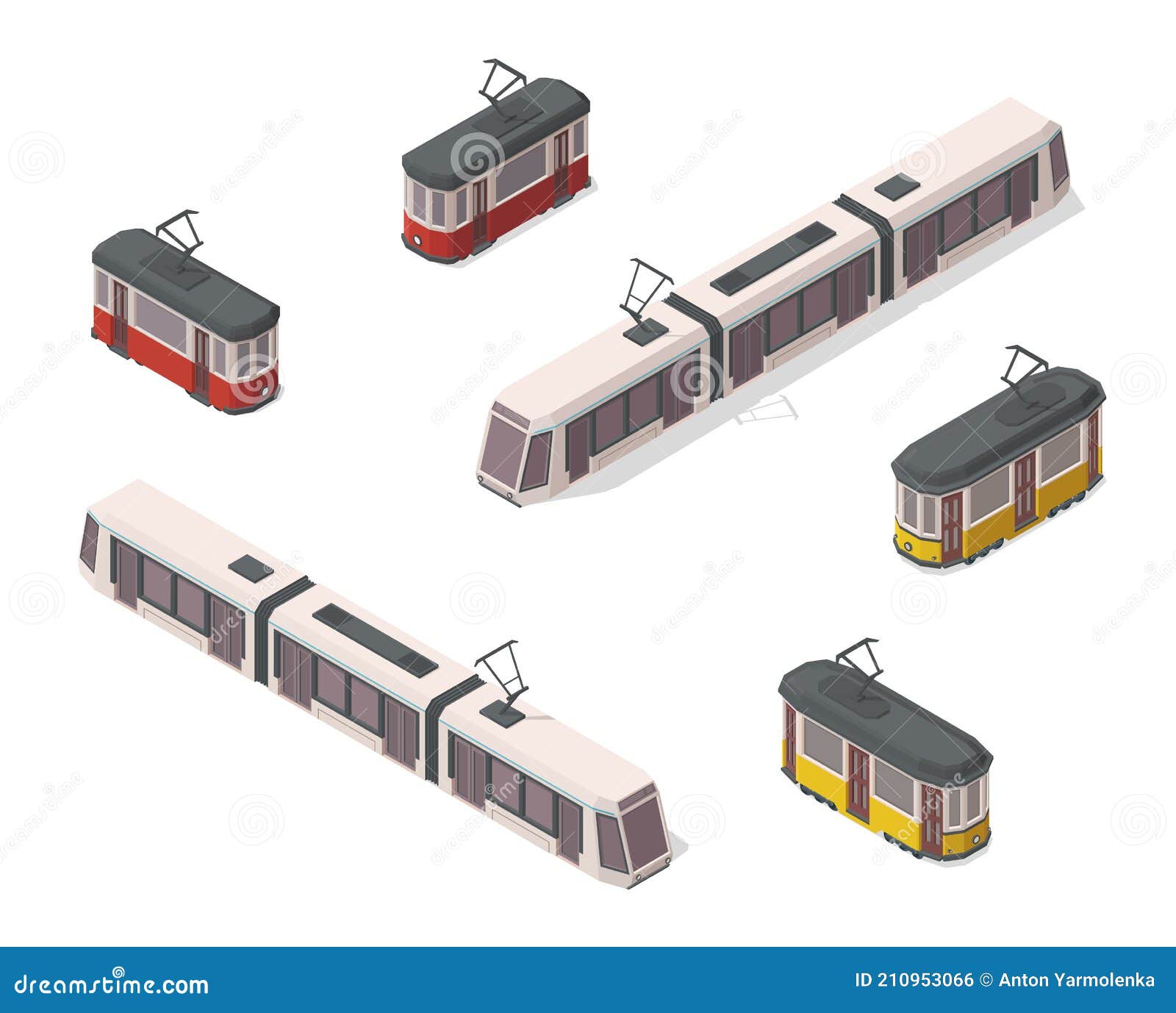 Set Of Vintage Trams. Retro Transport. Old Times. Vector Hand Drawn ...