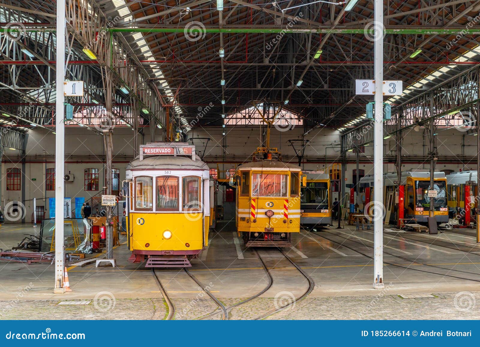 Tramway depot in Lisbon editorial stock image. Image of building ...