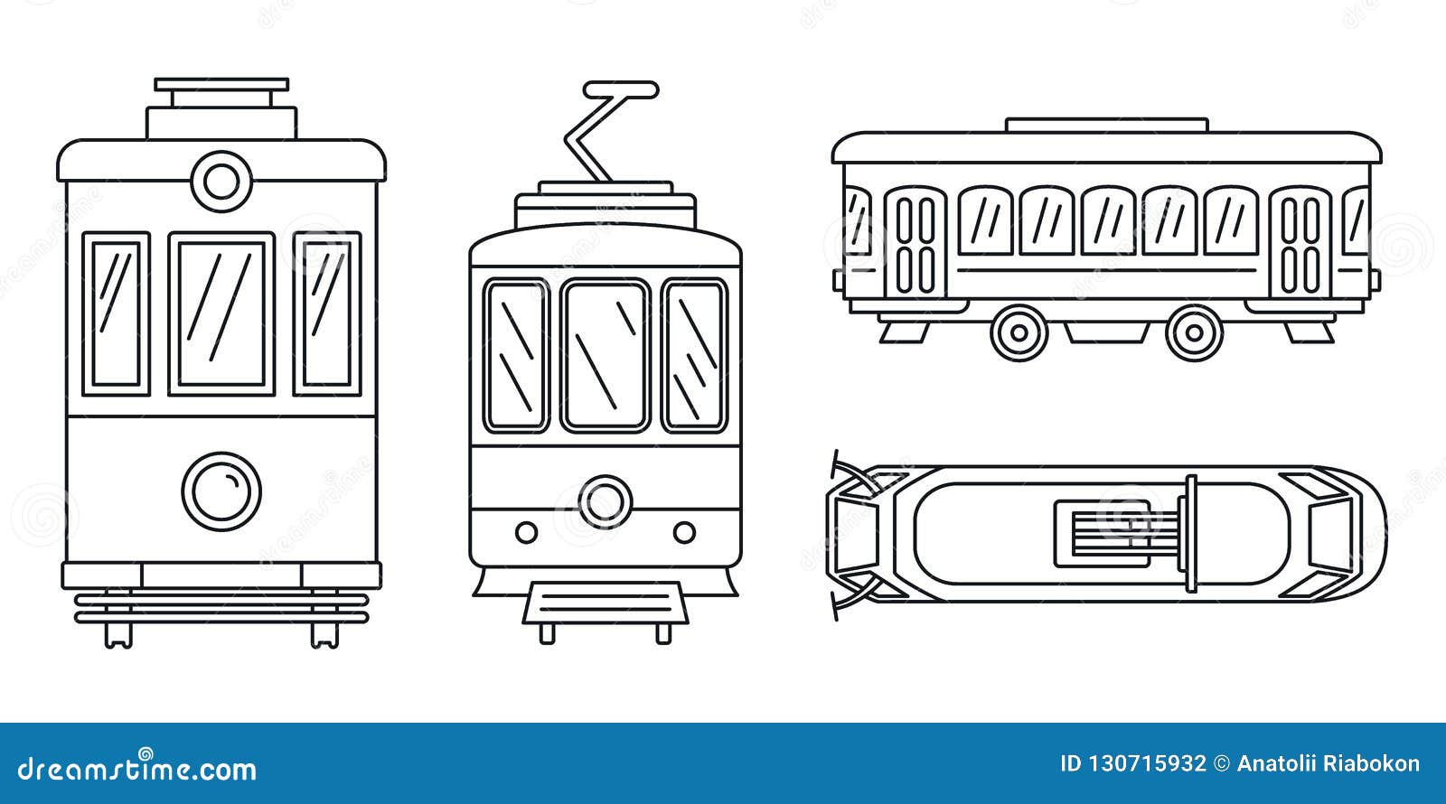 Tramway Icon Set, Outline Style Stock Vector - Illustration of streetcar, thin: 130715932