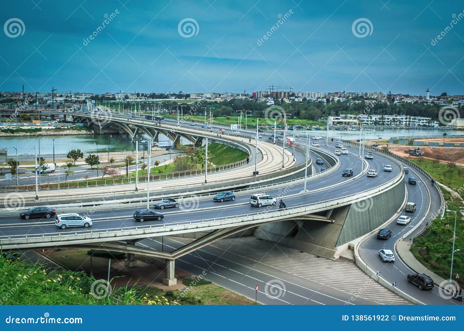 The Tramway Path on the Bridge and the Traffic Jam Stock Photo - Image ...