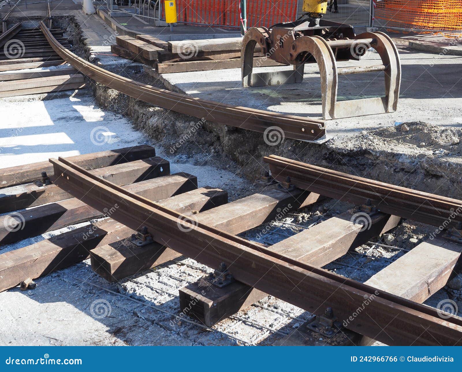 Tramway Rails Construction Work Stock Photo - Image of transportation ...