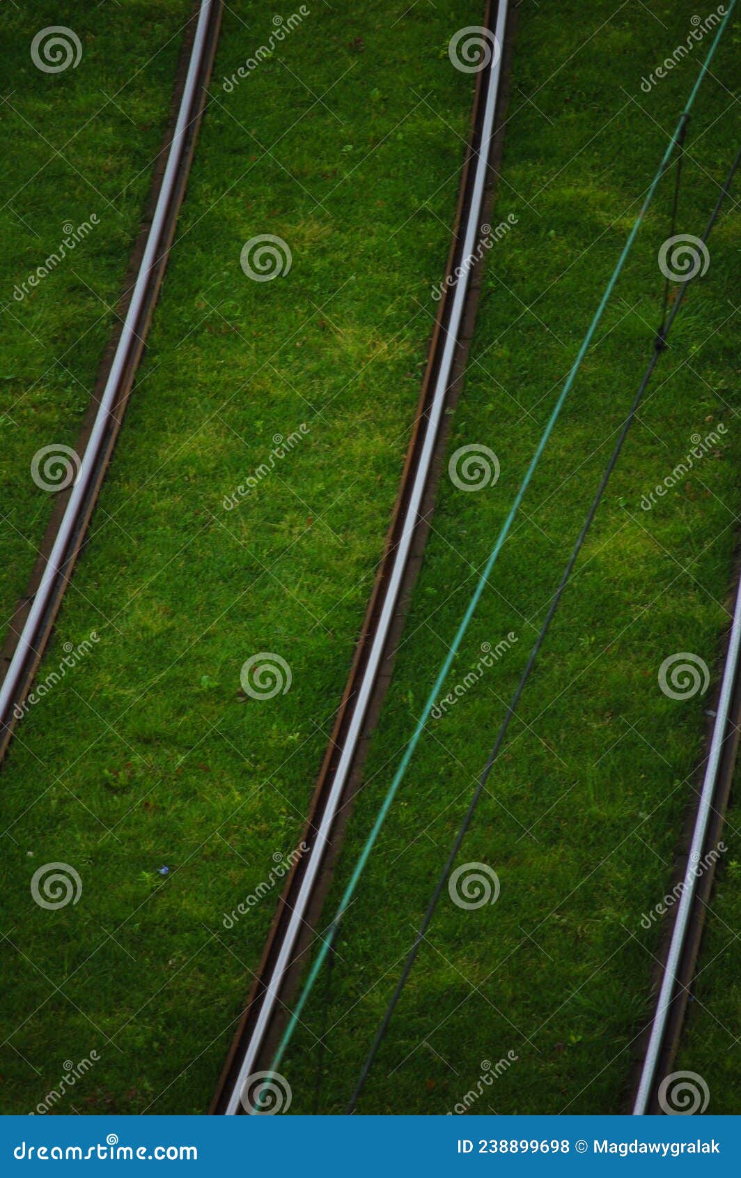 Tramway Rails among Grass Top View. Poznan, Poland Stock Photo - Image ...