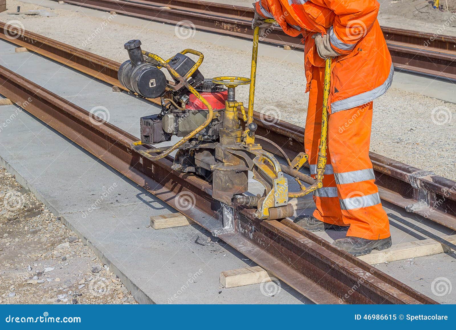 Tramway Track Construction Worker with Rail Grinding Machine 2 Stock ...