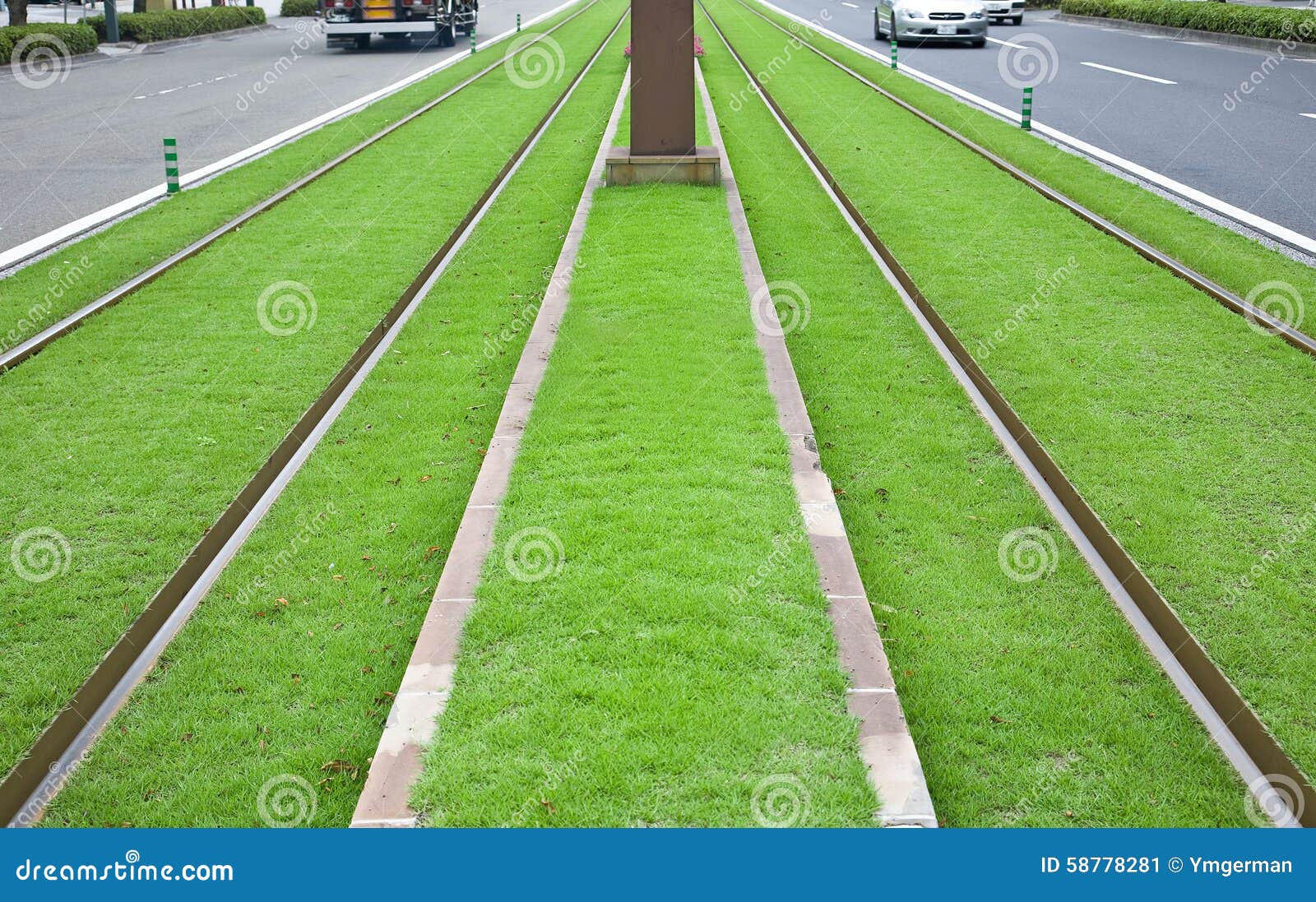 Tramway Tracks on Green Lawn Stock Image - Image of tramway, land: 58778281