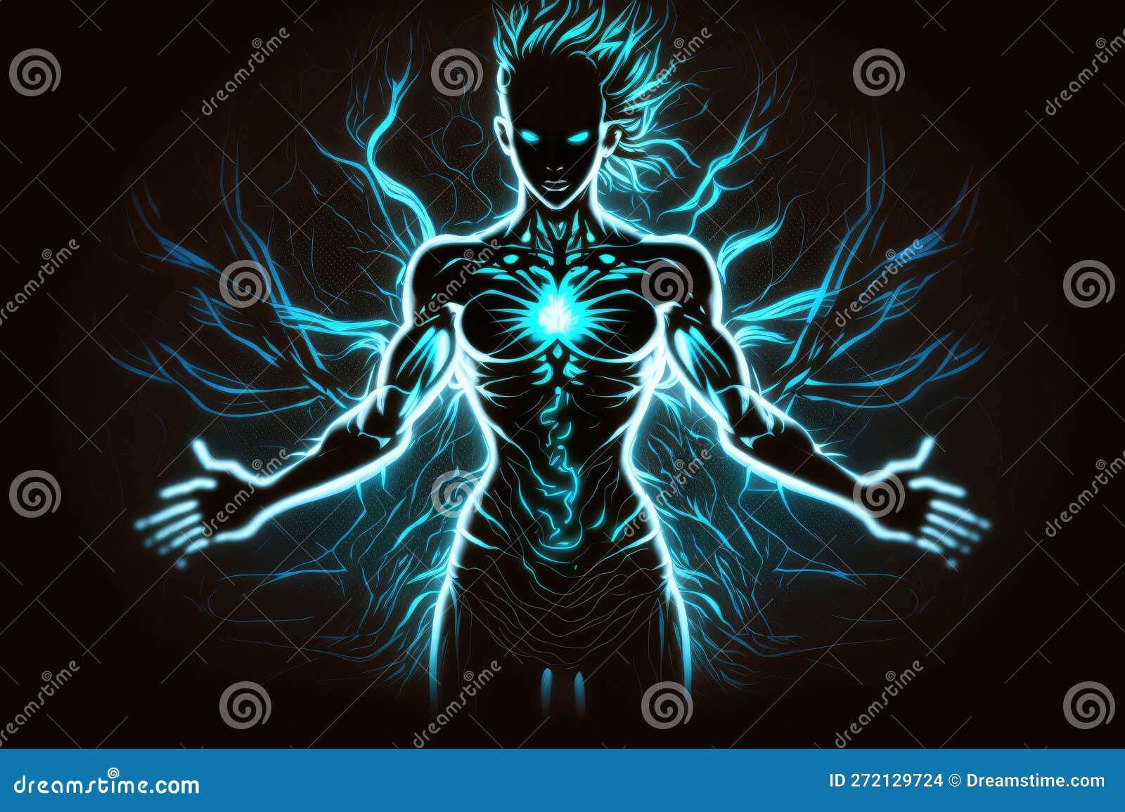 Cosmic Trance and Hypnosis Concept of Glowing Body Silhouette Neural ...