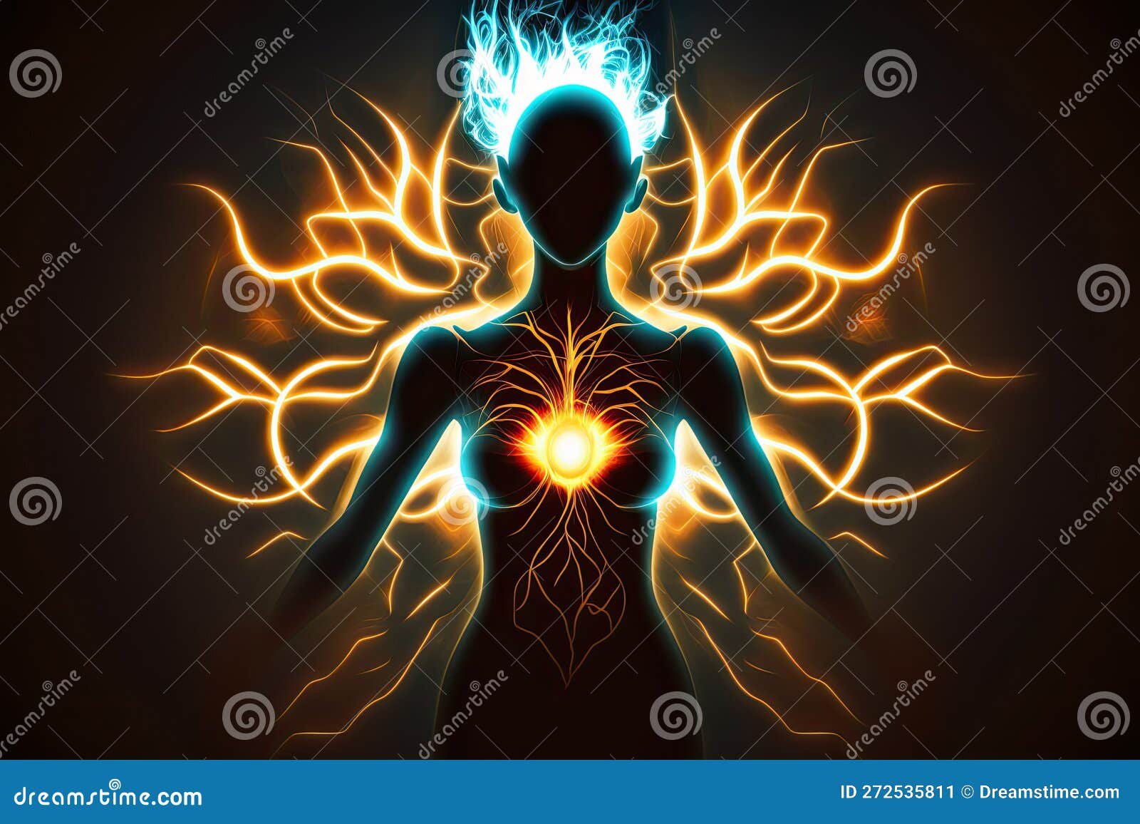 Cosmic Trance and Hypnosis Concept of Glowing Body Silhouette Neural ...