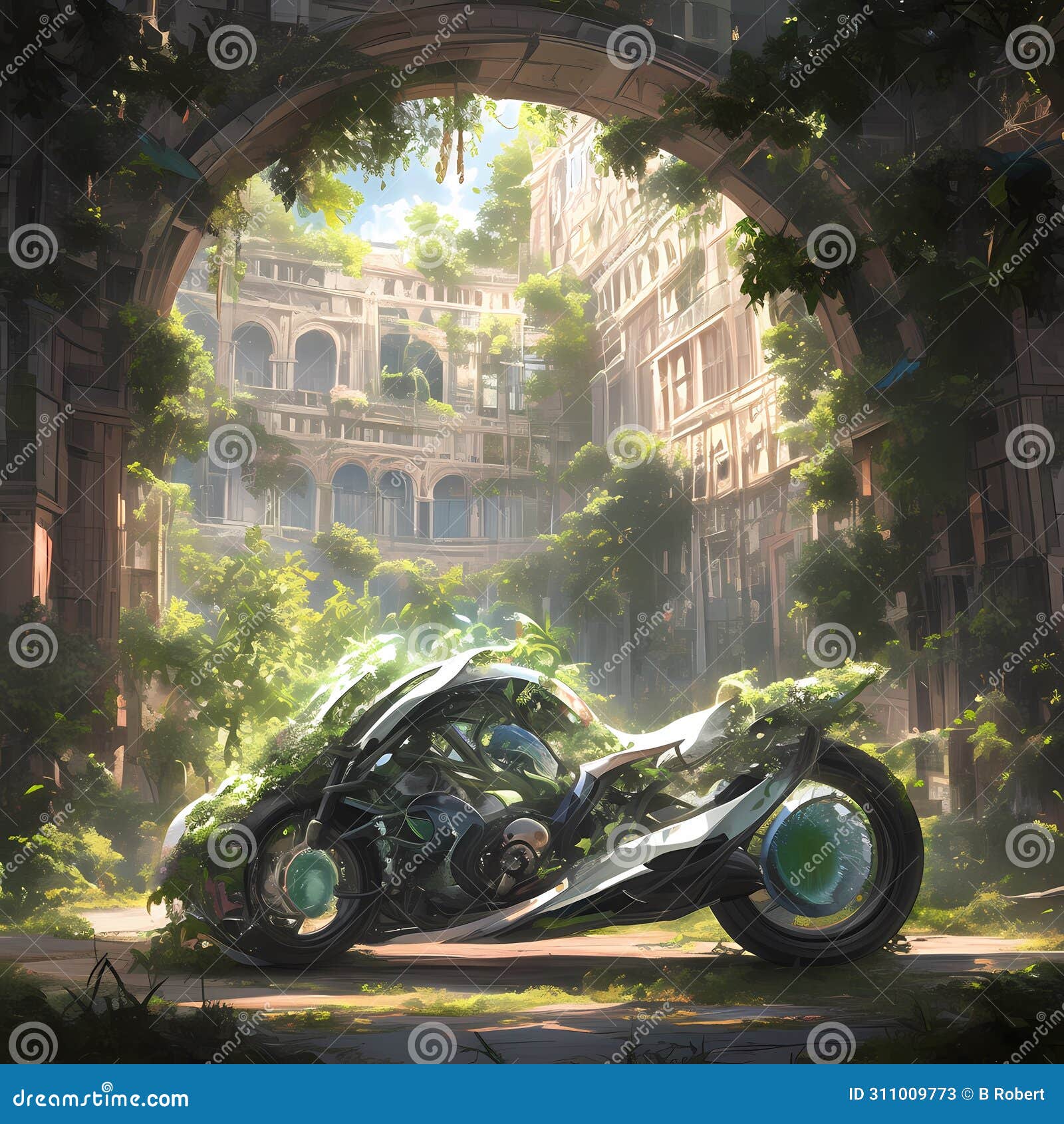 Tranquil Abandoned Park Embraced by Nature Stock Illustration ...