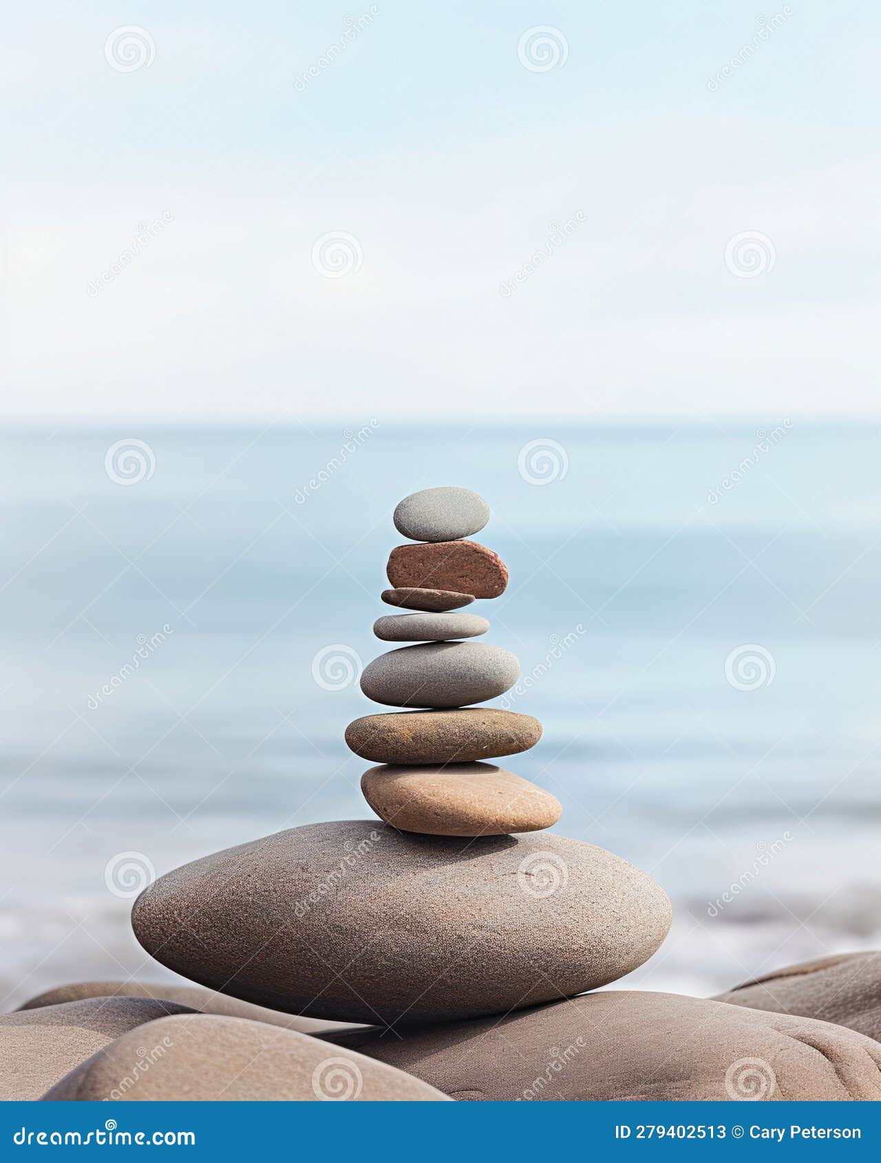 The Tranquil Beach: a Balanced Composition of Rocks, Particles Stock ...