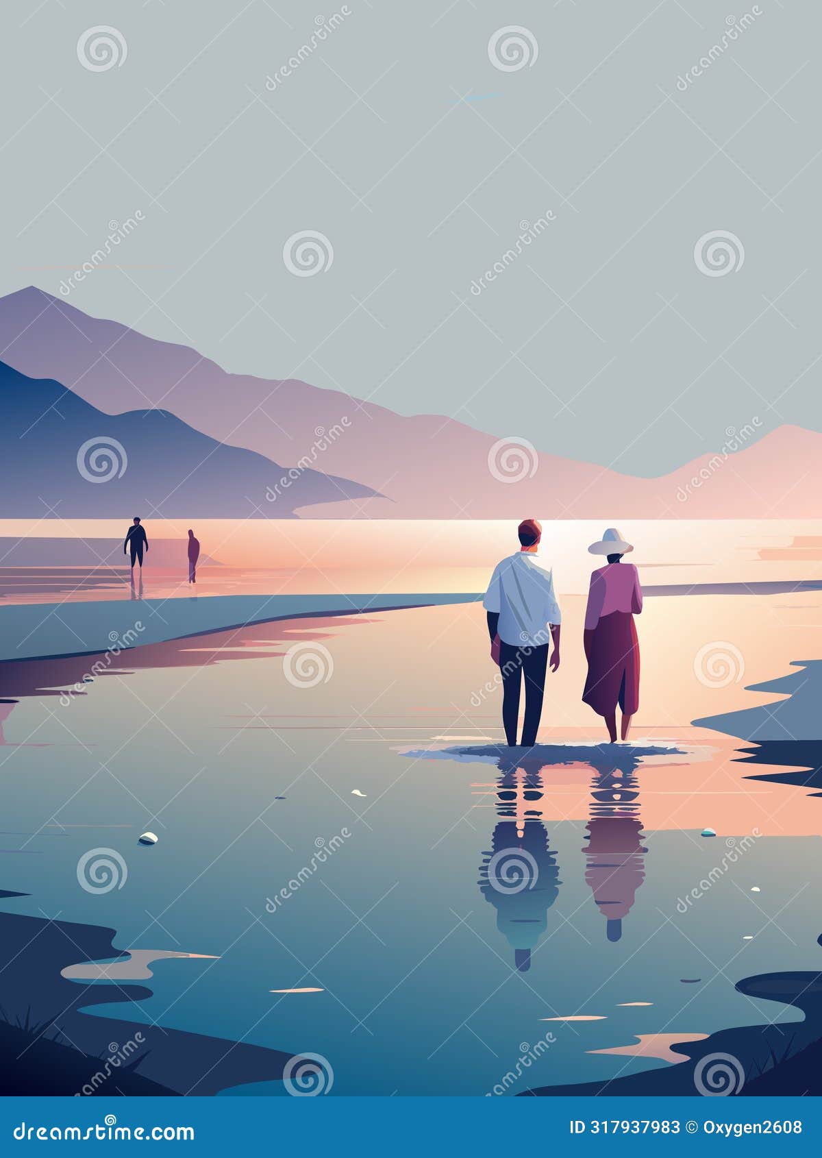 Tranquil Beach Stroll at Sunset: a Couple S Peaceful Moment Stock Image ...
