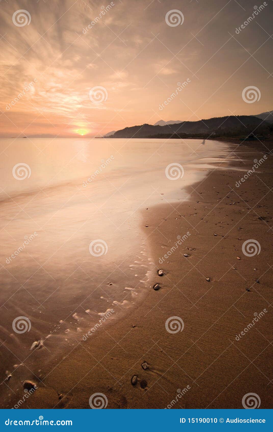 Tranquil Beach Sunset stock photo. Image of shoreline - 15190010