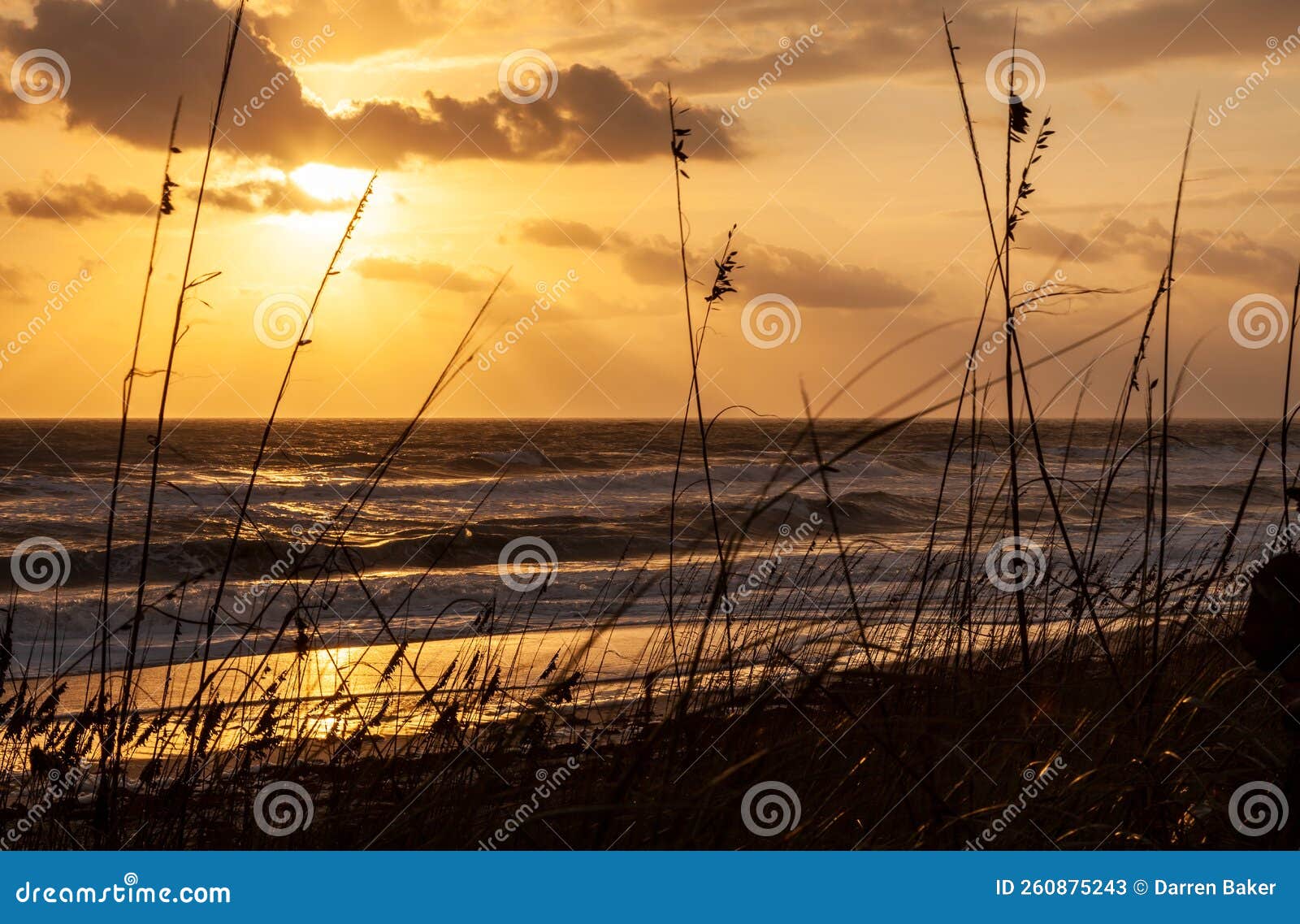 Tranquil Beach Sunset or Sunrise Stock Image - Image of dusk, grass ...