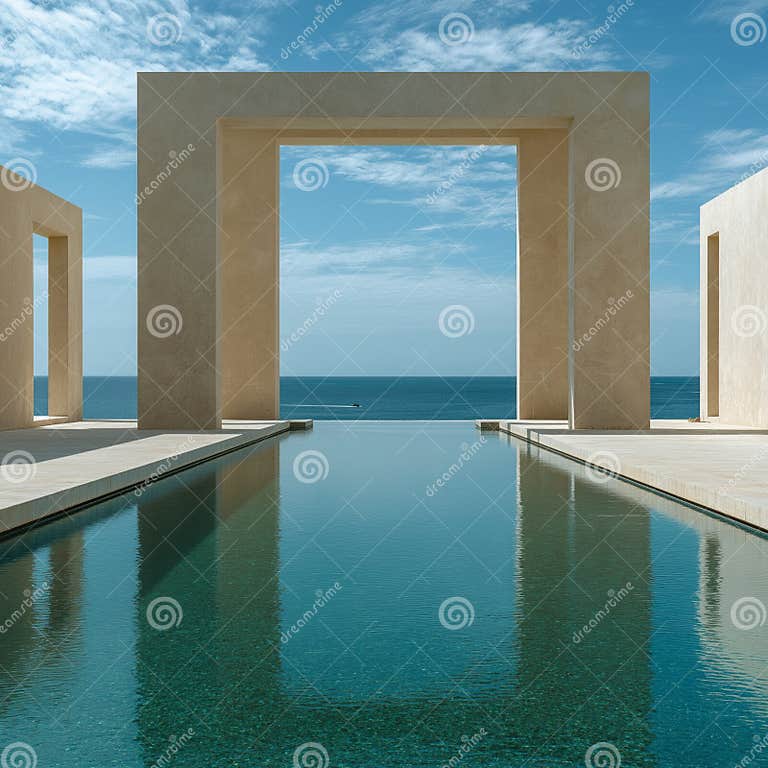 Tranquil Blue Infinity Pool with Ocean View and Architectural Frames ...