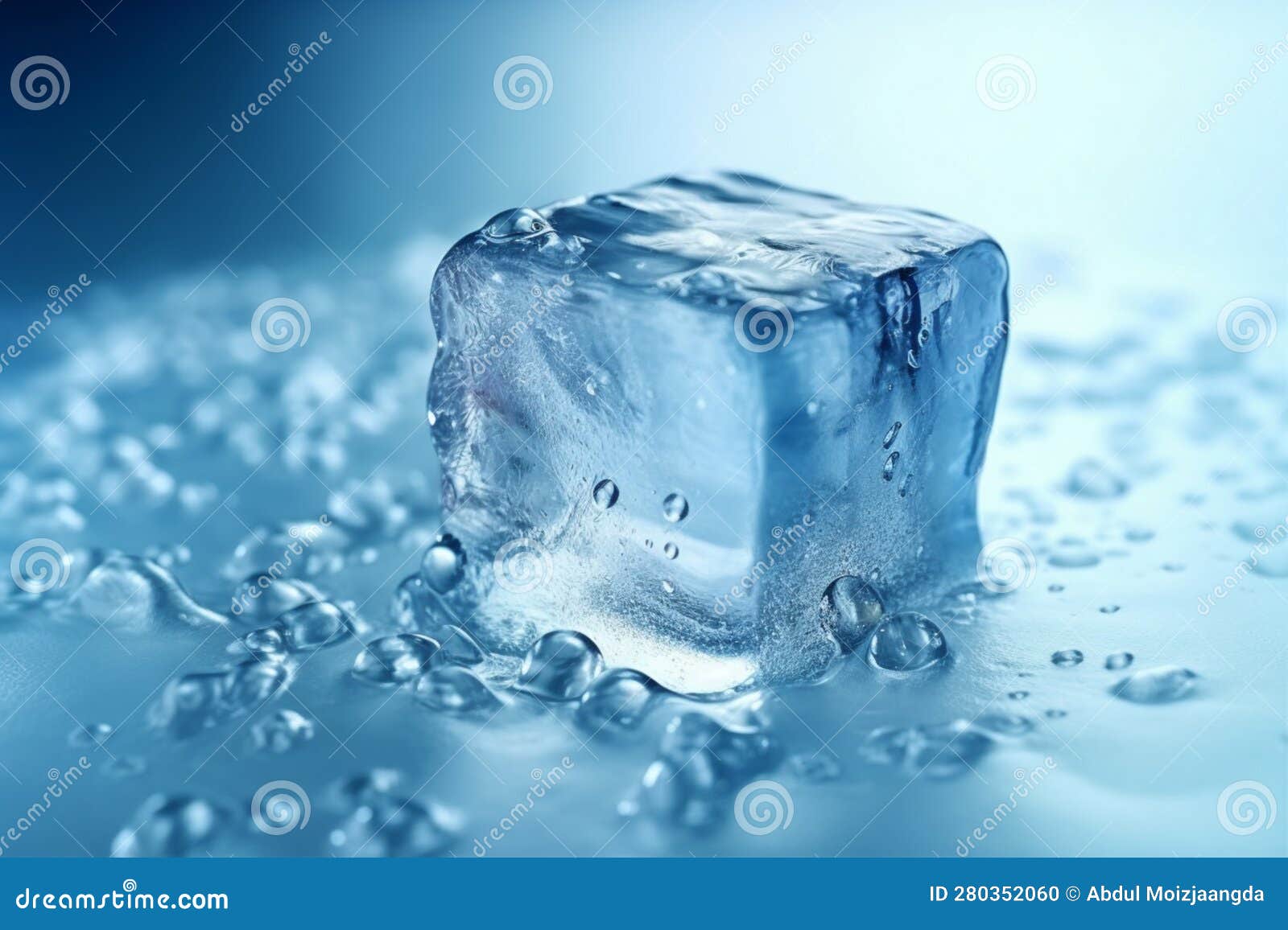 Tranquil Blue-toned Ice Cube Gracefully Dissolving into Liquid Stock ...