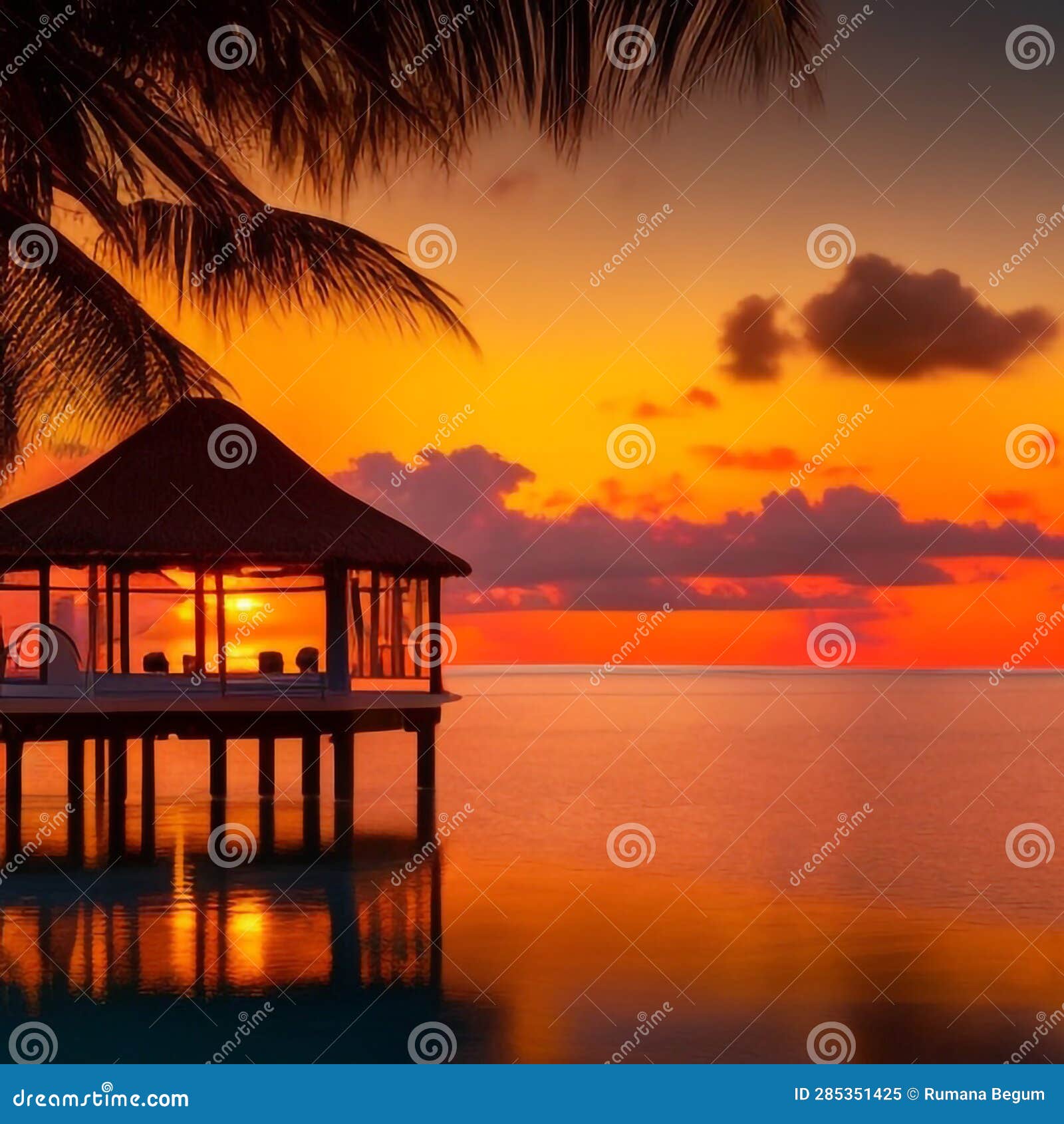 A Tranquil Bungalow Illuminated by a Vibrant Caribbean Sunset Generative AI Stock Illustration ...