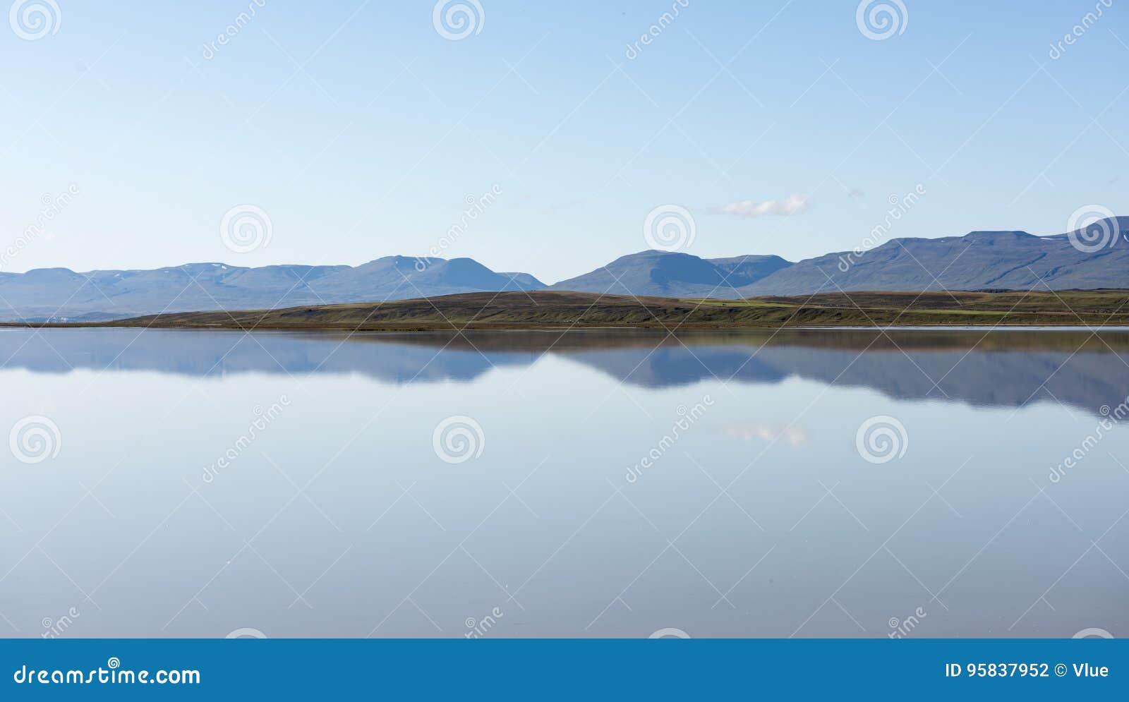 Tranquil Calm Blue Lake with Lowland Reflection Stock Photo - Image of ...