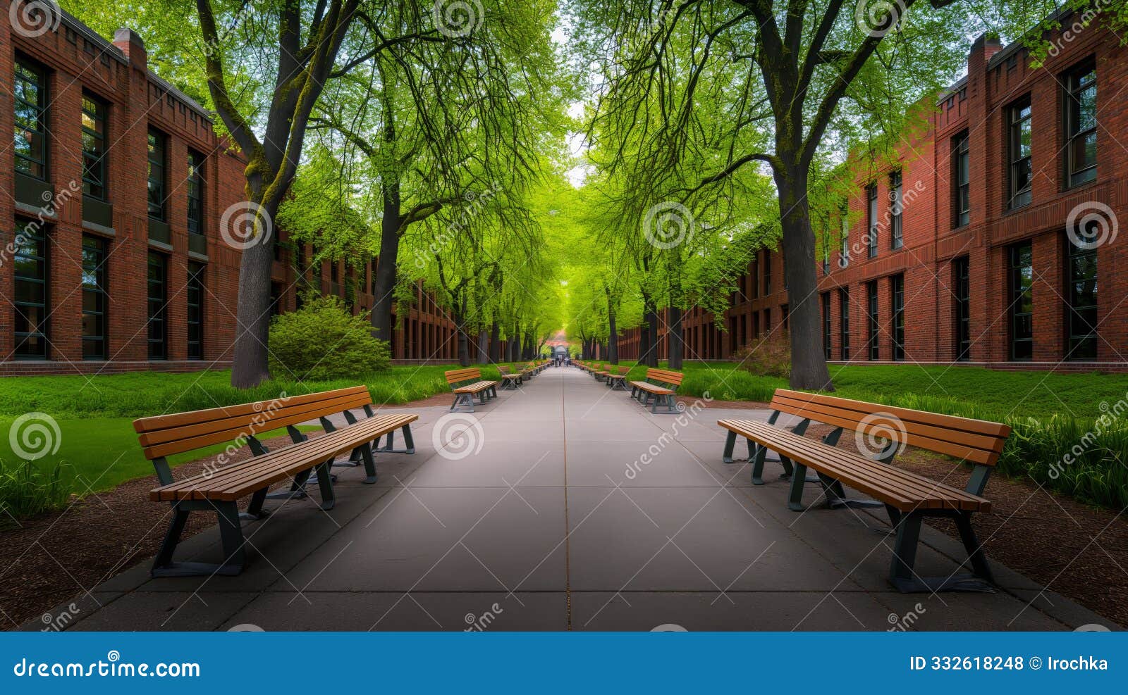 Tranquil Campus Pathway Surrounded by Nature and Charming Brick ...