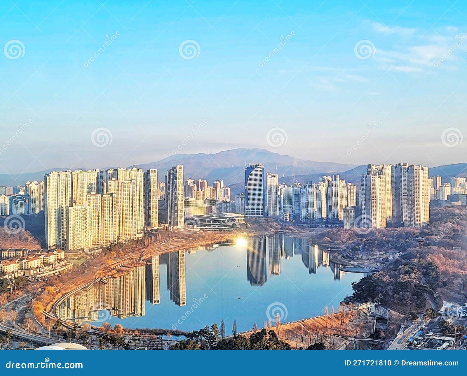 The Tranquil Cityscape at Sunrise in the Morning. Stock Photo - Image ...