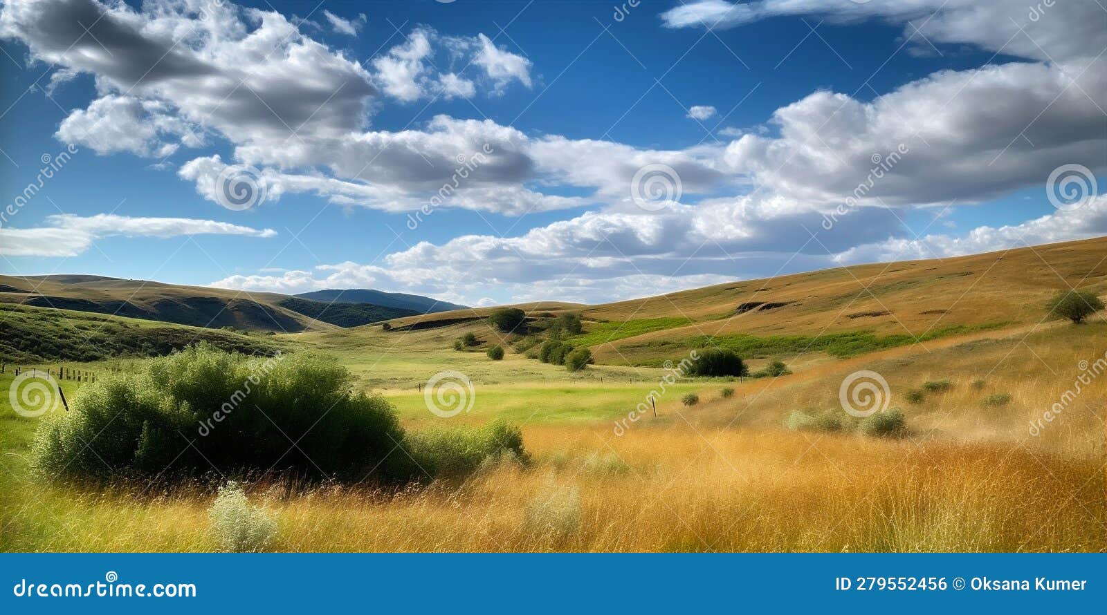 Tranquil Countryside with Rolling Hills and Clear Blue Sky. AI ...