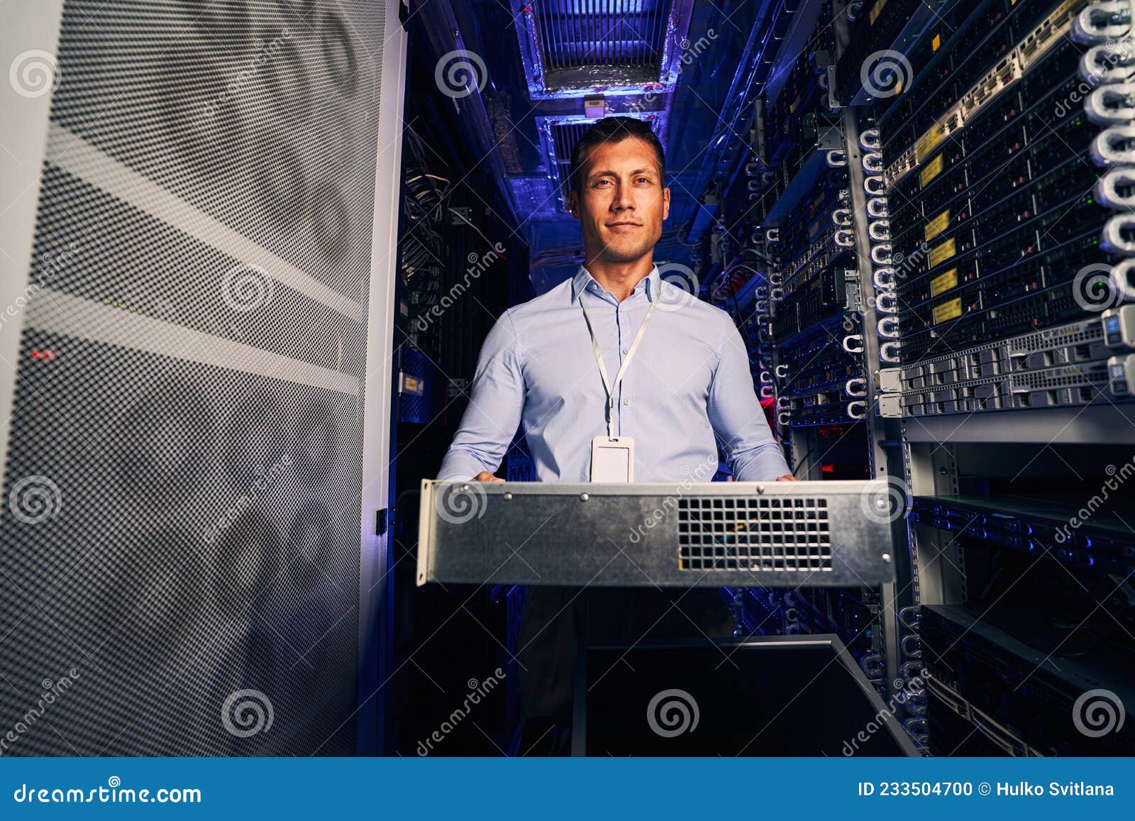 Tranquil Data Center Engineer Installing New Hardware Component Stock ...